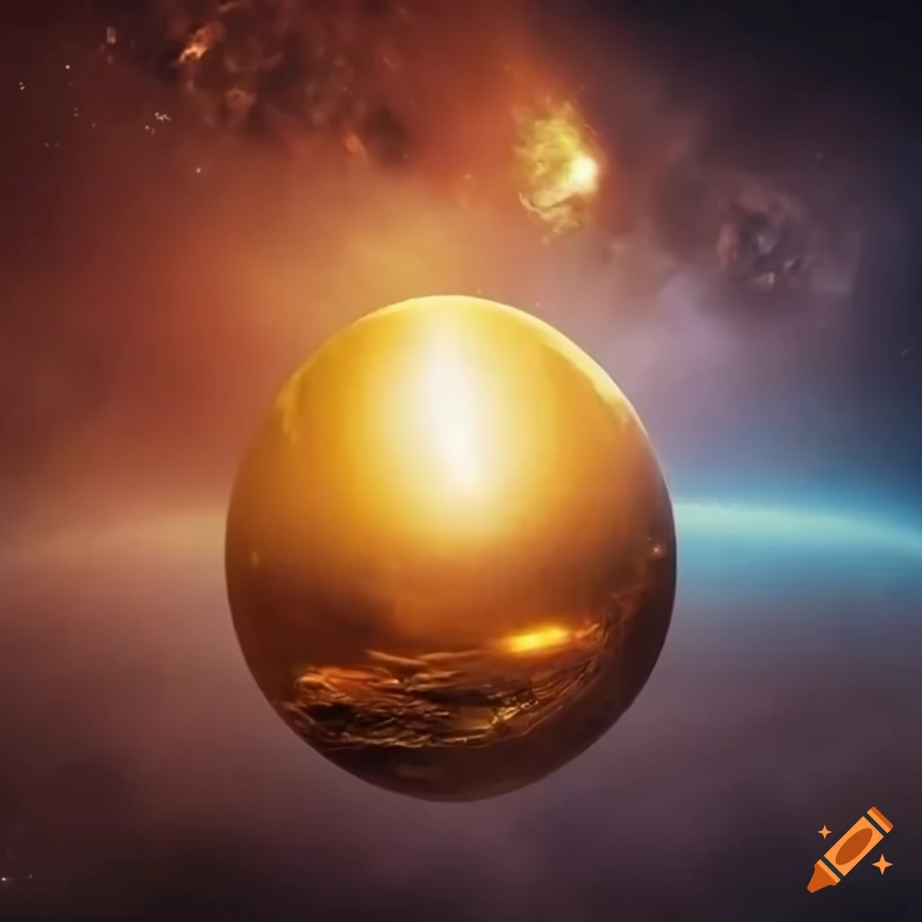 Spherical golden transparent spaceship leaving earth's atmosphere on ...