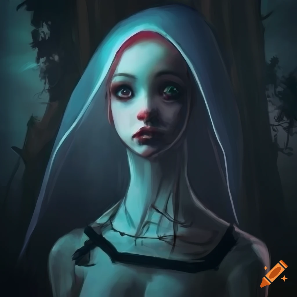 Image of a puppet nun ballerina in a bloodborne garden on Craiyon