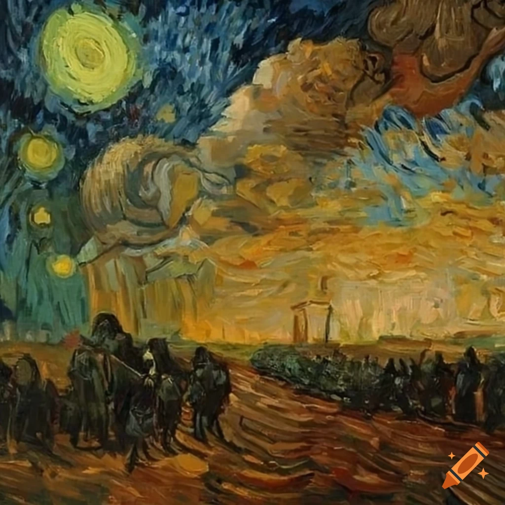 Oil painting of soldiers fighting in the style of van gogh on Craiyon