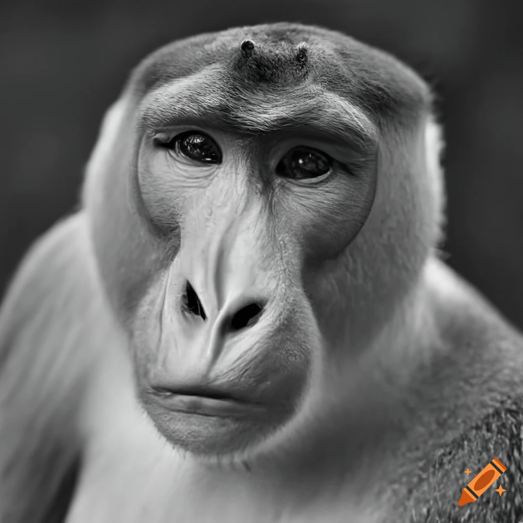 Greyscale image of a proboscis monkey head on Craiyon