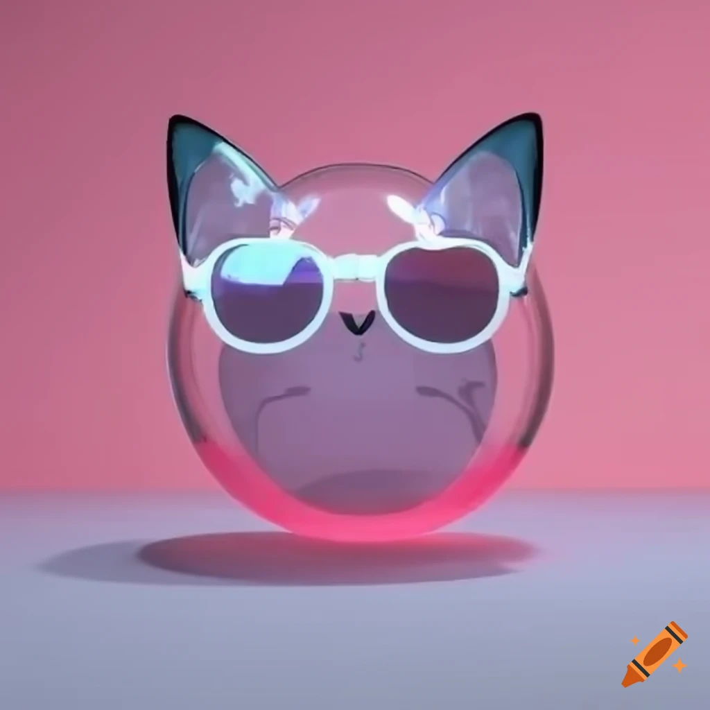 3d render of a cute cat in a pink sphere with sunglasses