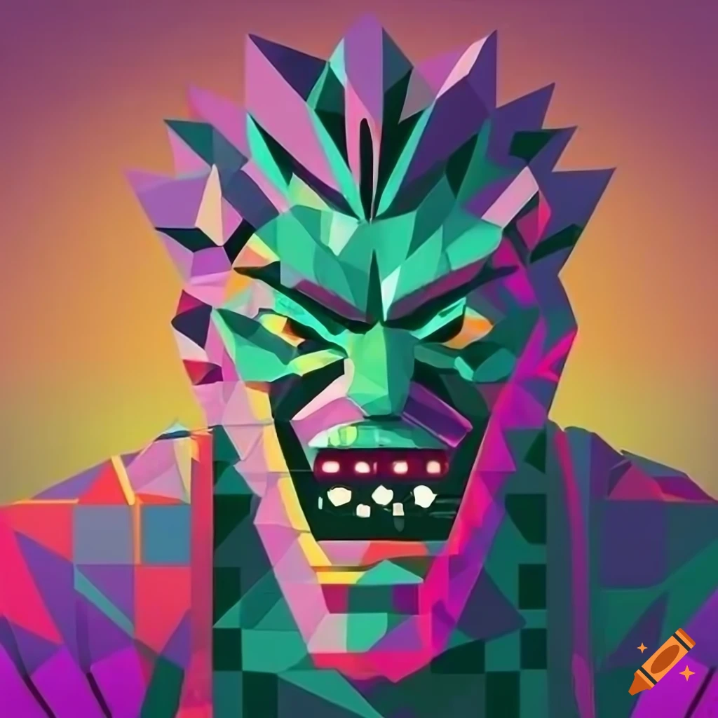 Retro polygon portrait of a super villain on Craiyon