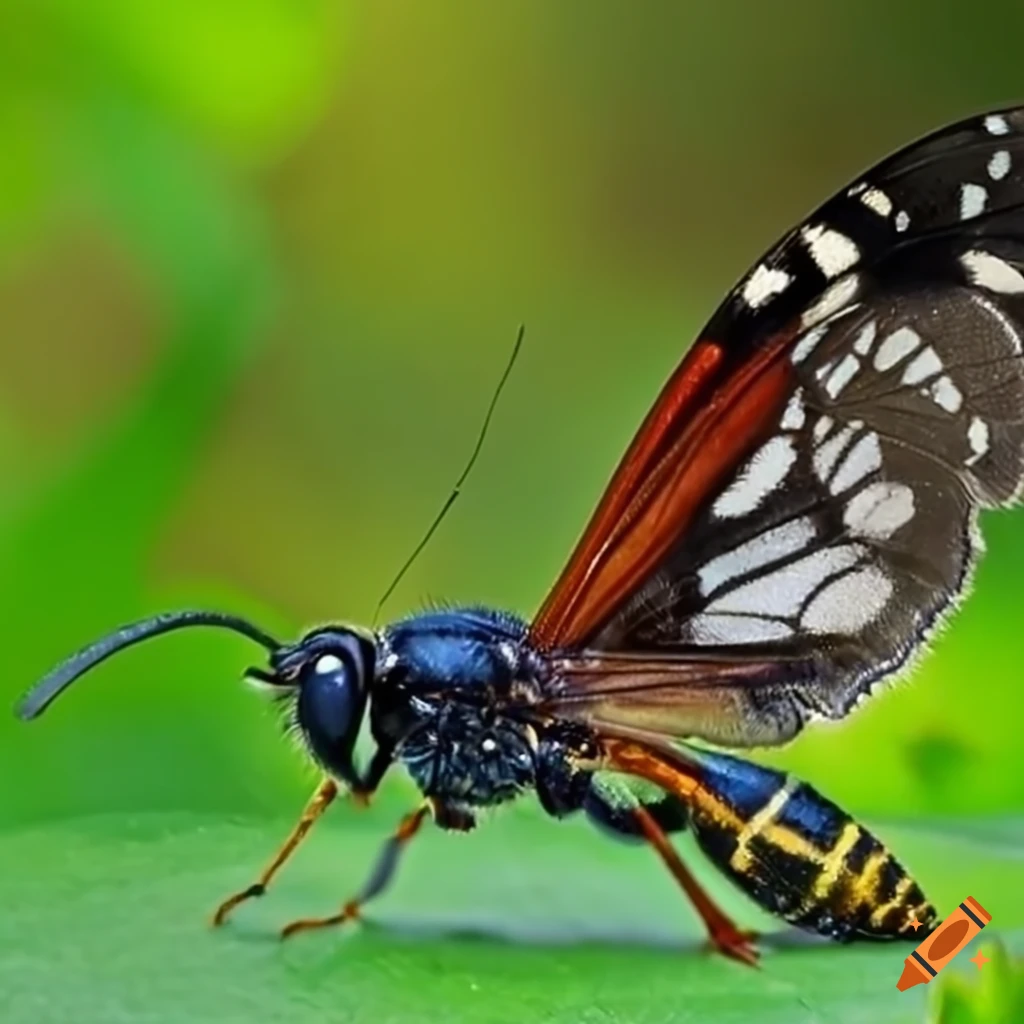 A butterfly and a wasp in a confrontation
