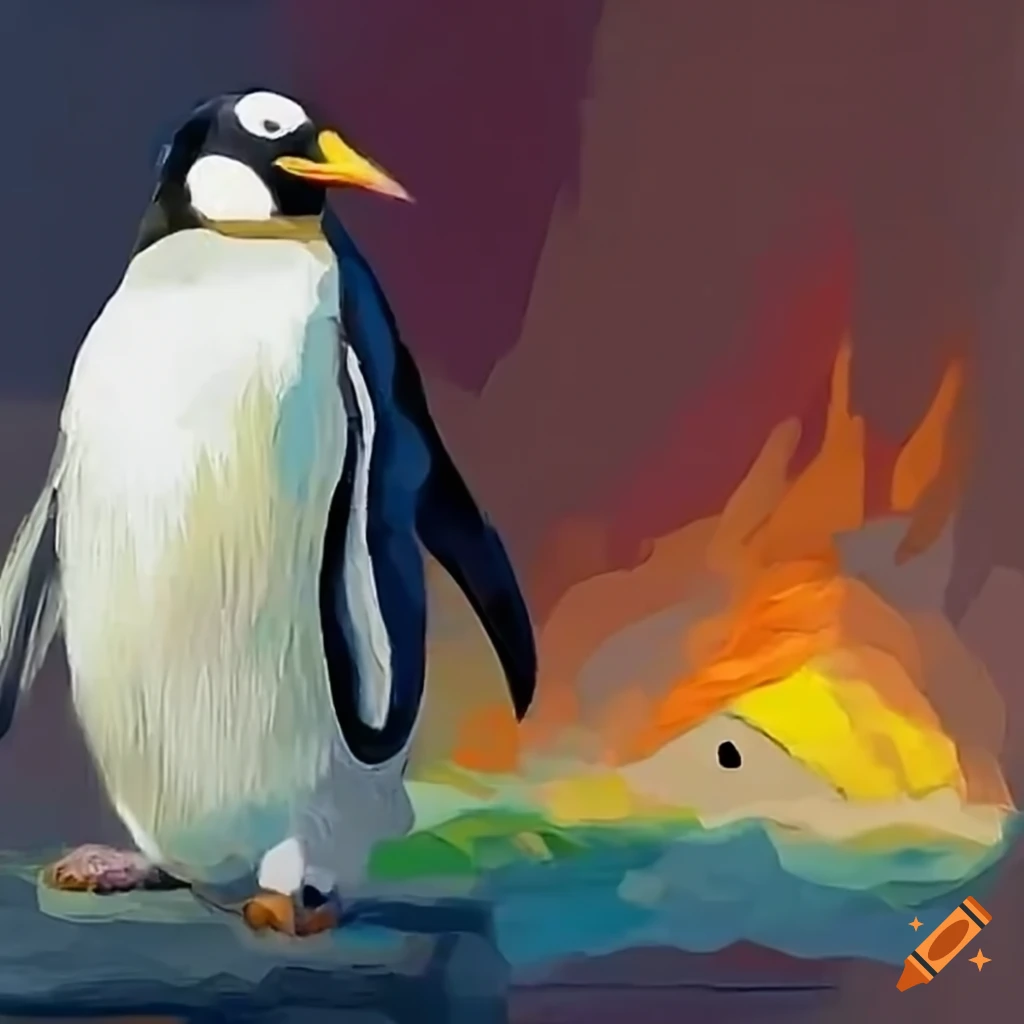 Penguin building a wooden house on Craiyon