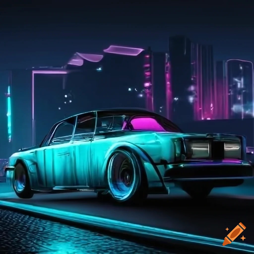 Retrowave minimalist car with two colors on Craiyon