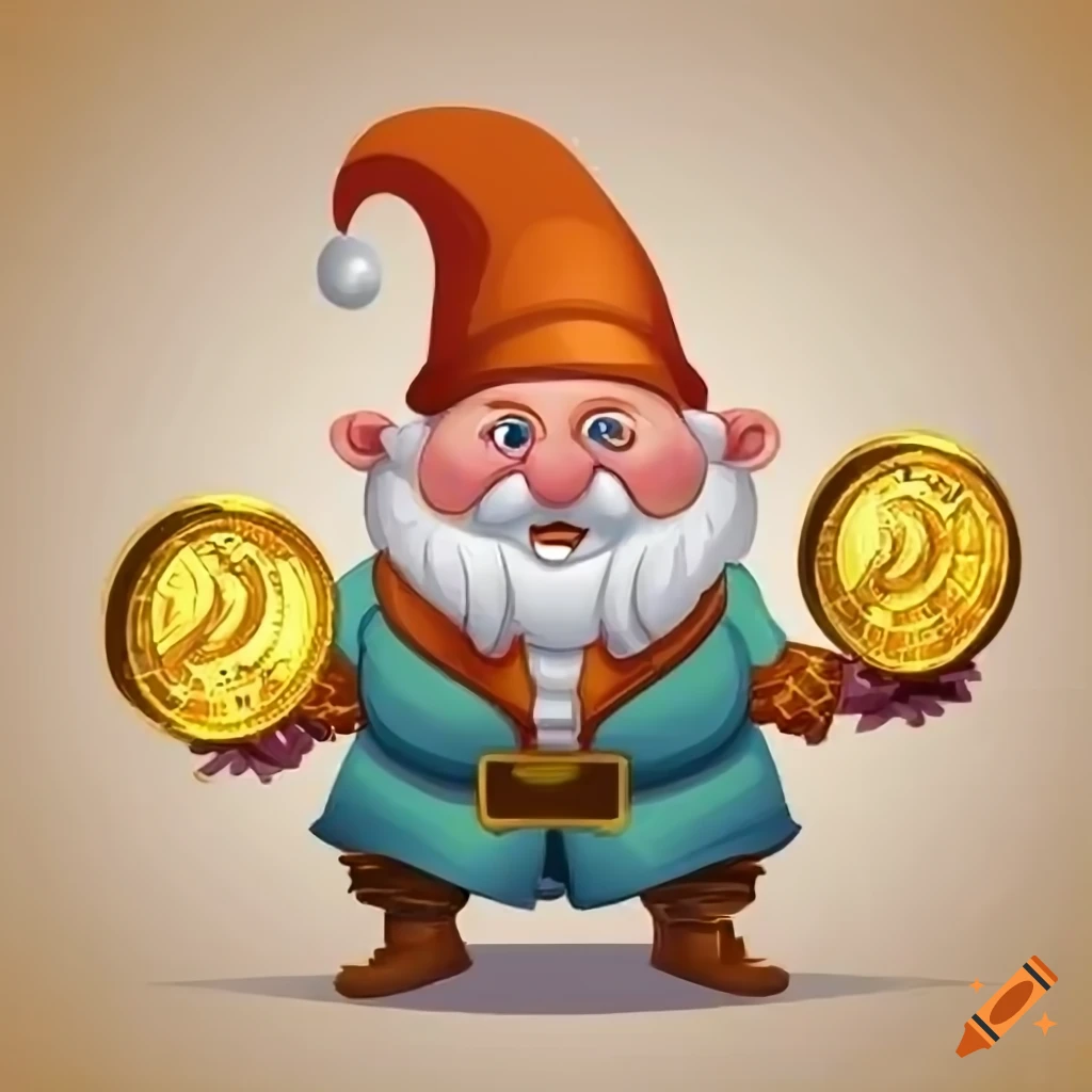 Cartoon dwarf holding gold coins on Craiyon