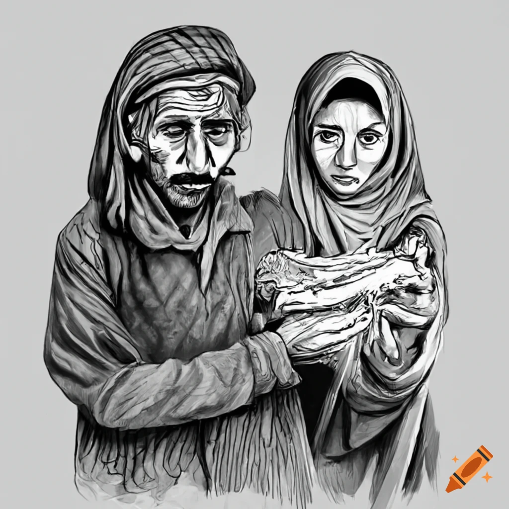 Drawing of an arab couple at home