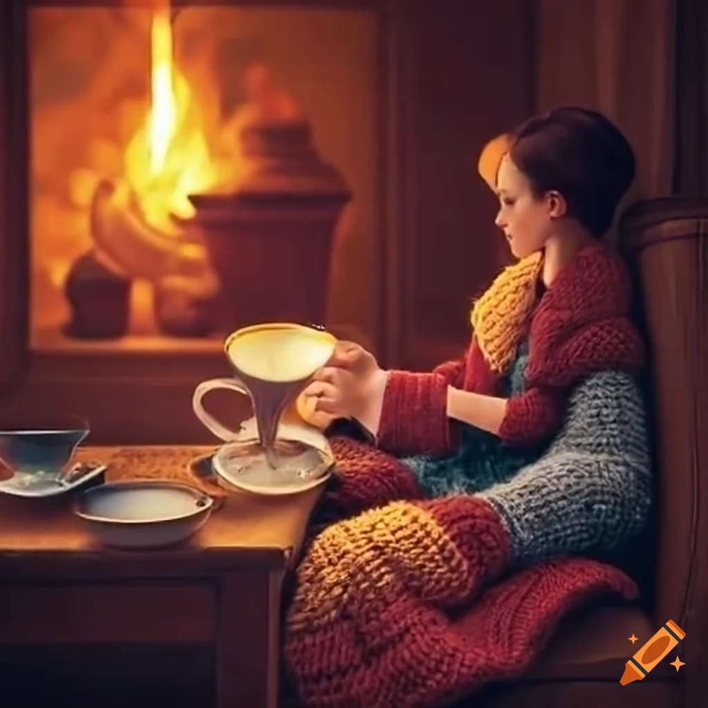 Image of someone knitting and drinking tea on Craiyon