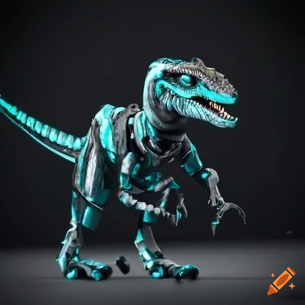 Metallic robotic velociraptor with six eyes on Craiyon