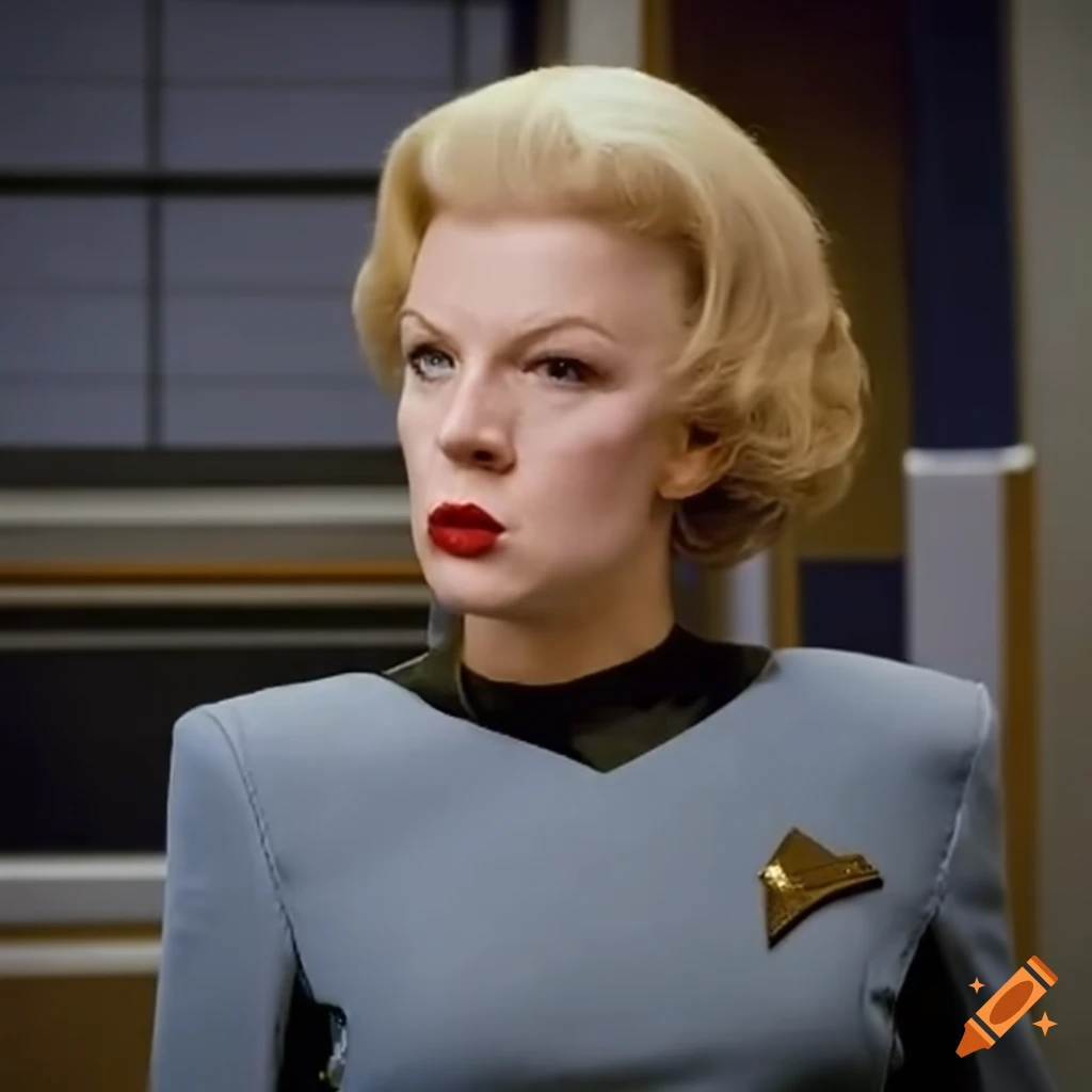 Blonde woman wearing Starfleet uniform on Craiyon