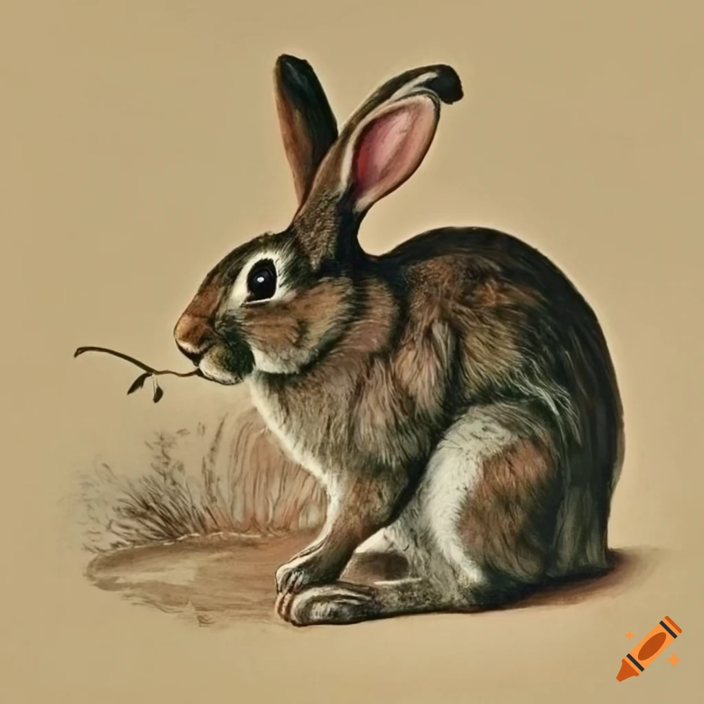 Oil painting of a rabbit in the 1800s