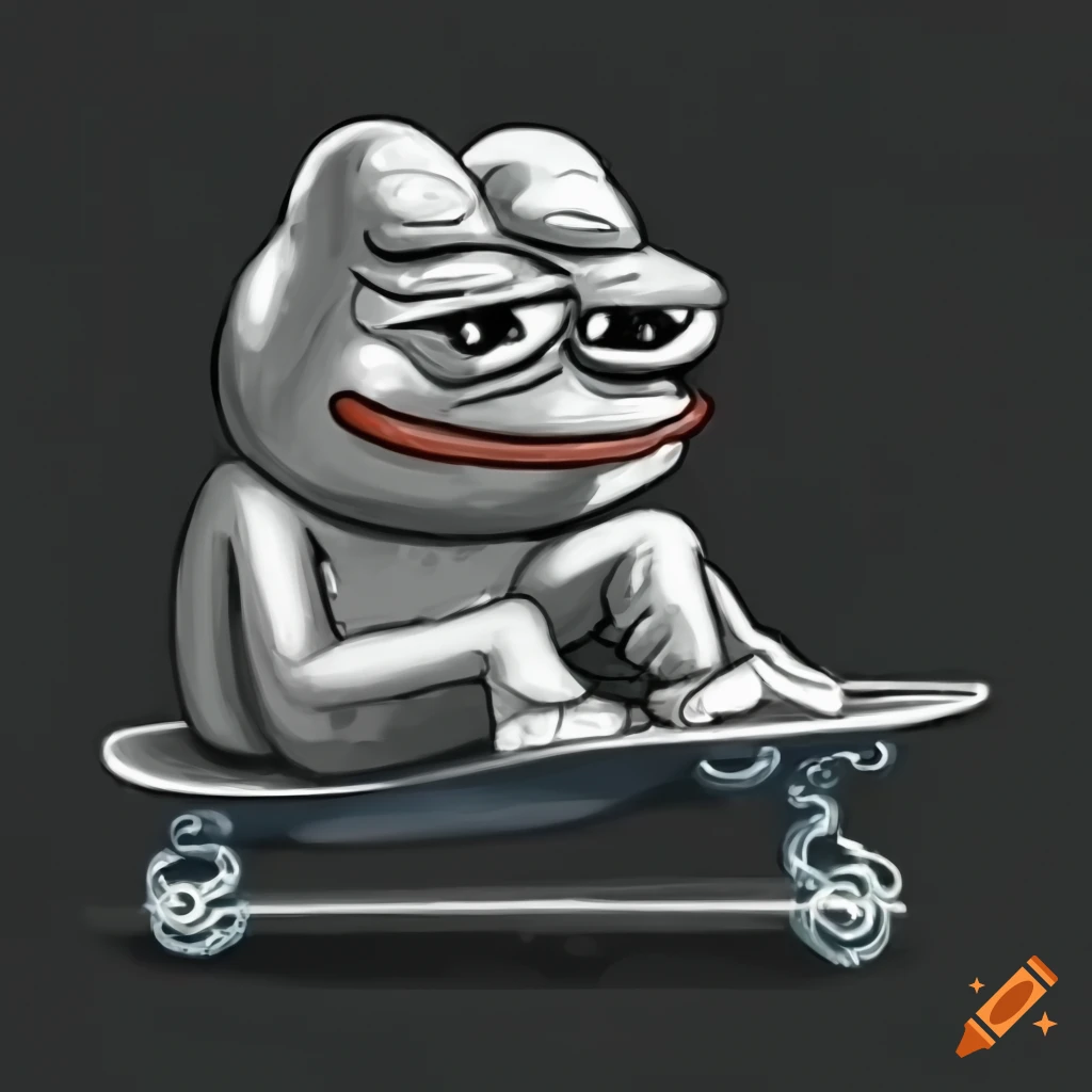 Pepe the Frog skateboarding with coke bottle on Craiyon