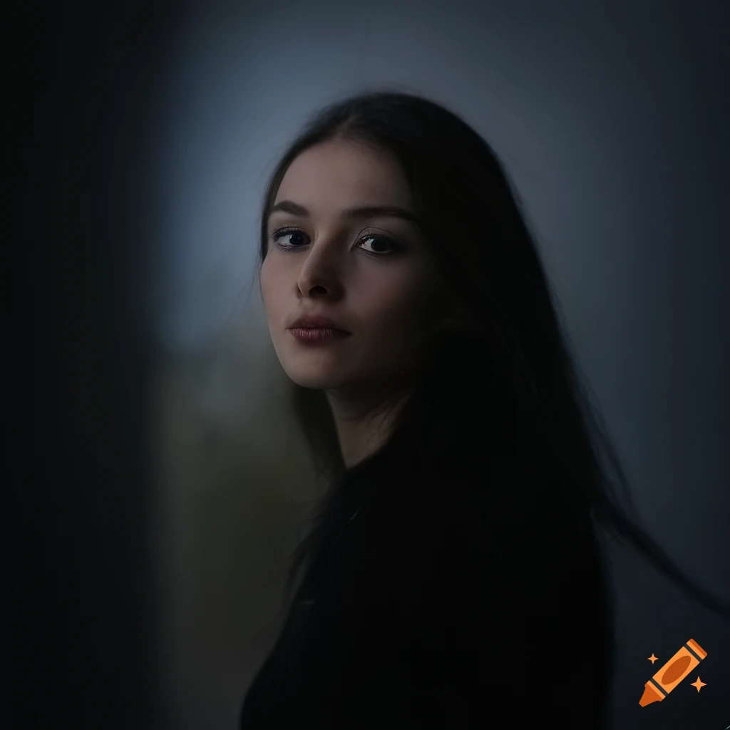 Detailed portrait with intense gaze and dark atmosphere on Craiyon