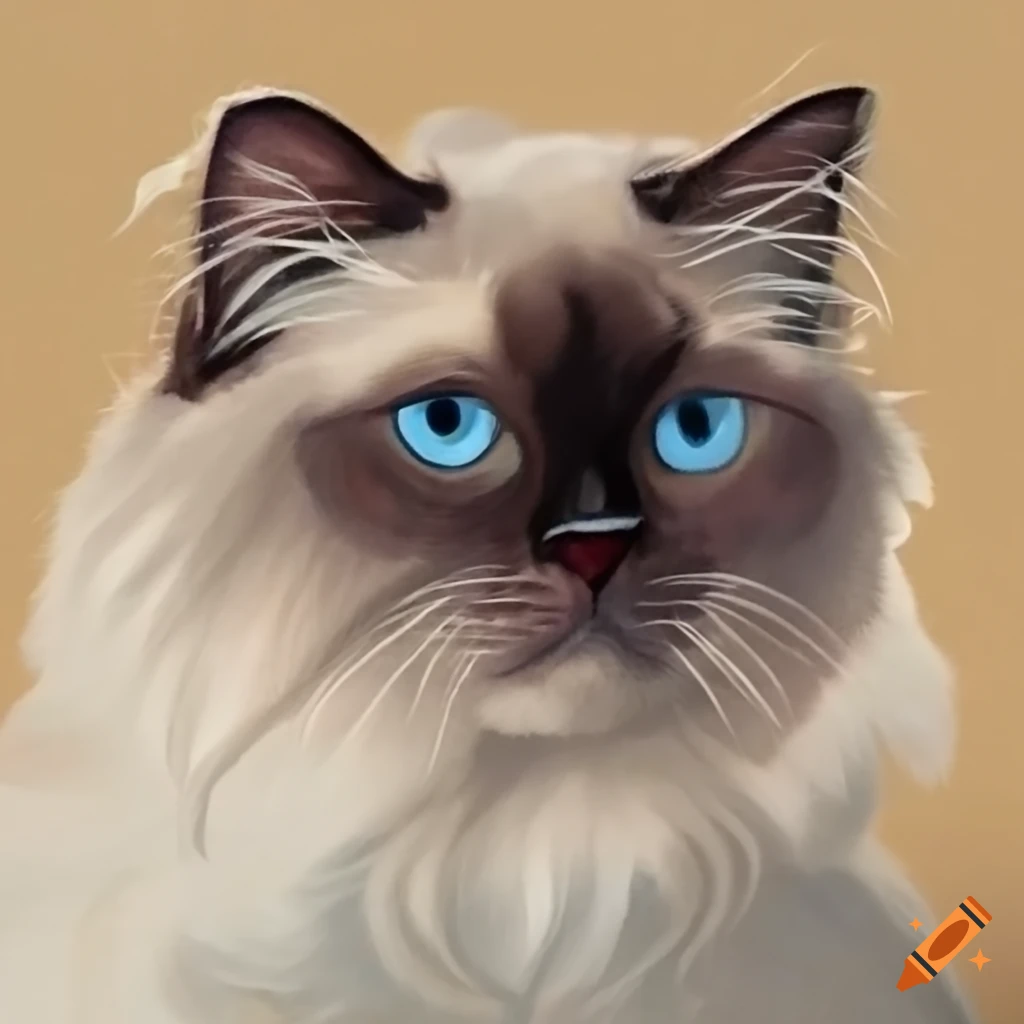 Fluffy seal point himalayan cat with a grumpy face on Craiyon