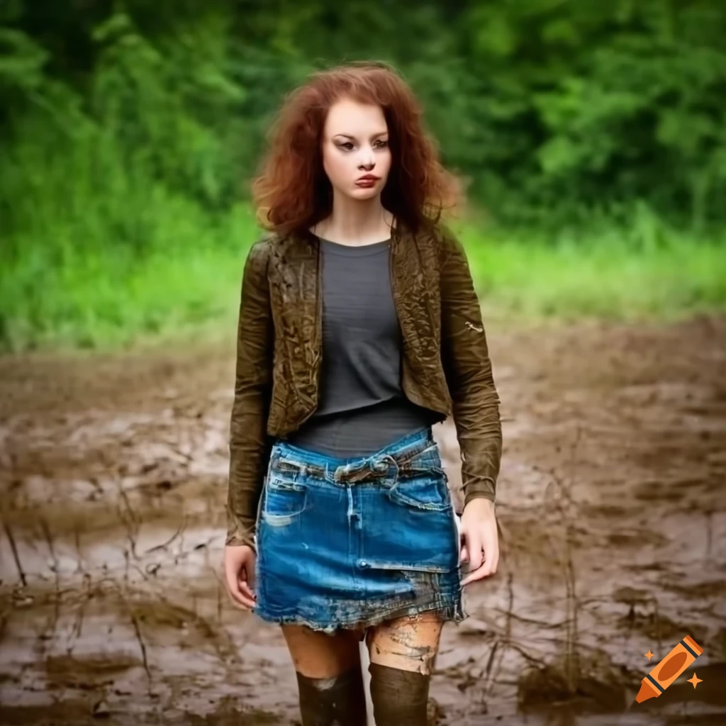 Woman Posing In Mud Covered Outfit On A Field On Craiyon