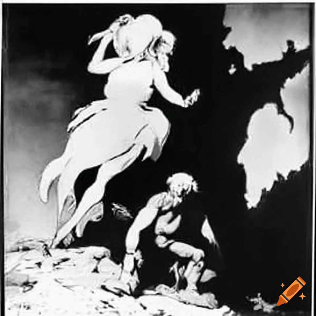 Frank Frazetta's composition featuring female characters on Craiyon