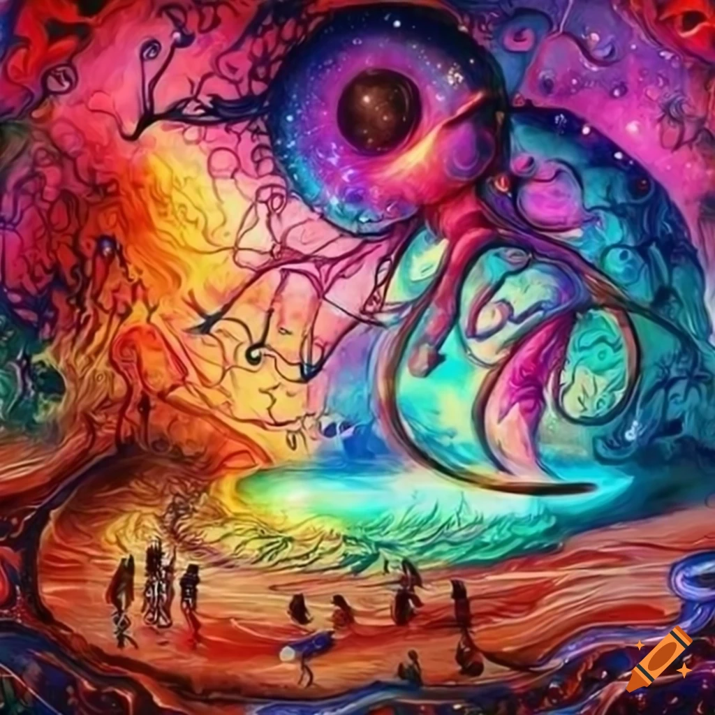 Arte impresionista con elementos psicodélicos en universo místico on ...
