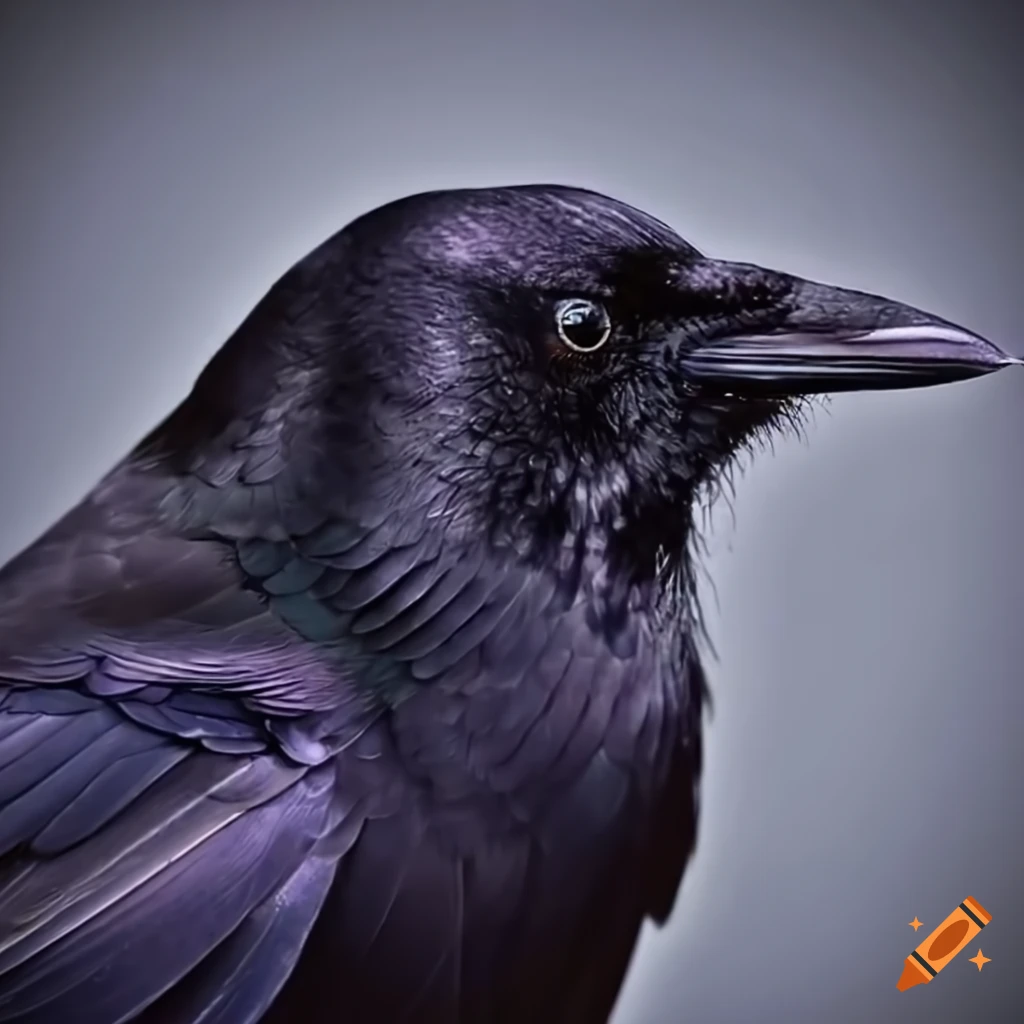 Close-up of a grinning crow on Craiyon