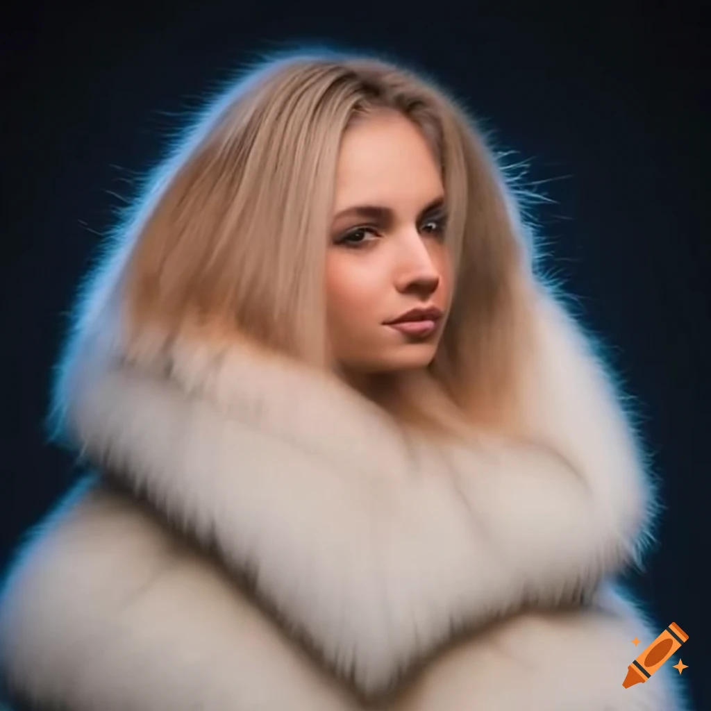 Young woman in a white fur high collar coat on Craiyon