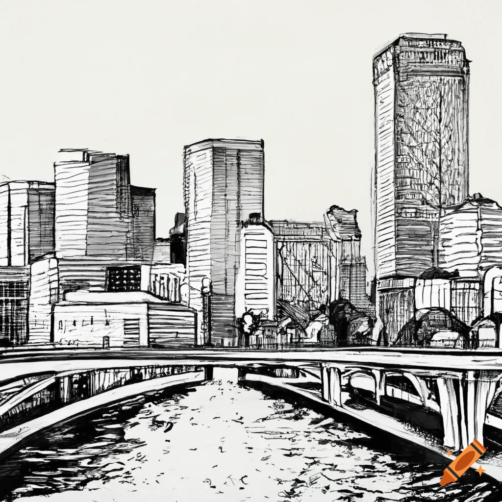 Hand sketched city skyline of Richmond, Virginia on Craiyon