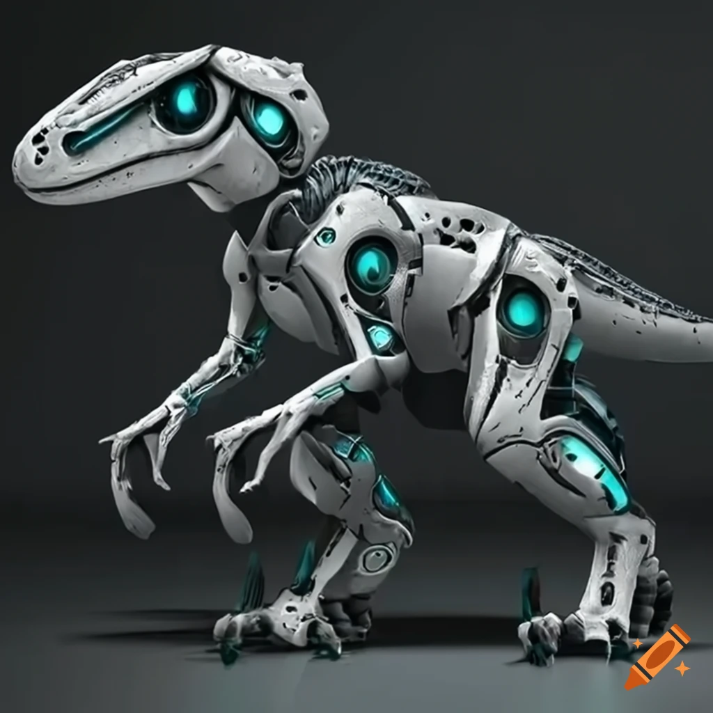 Futuristic robotic velociraptor with a toxic tail
