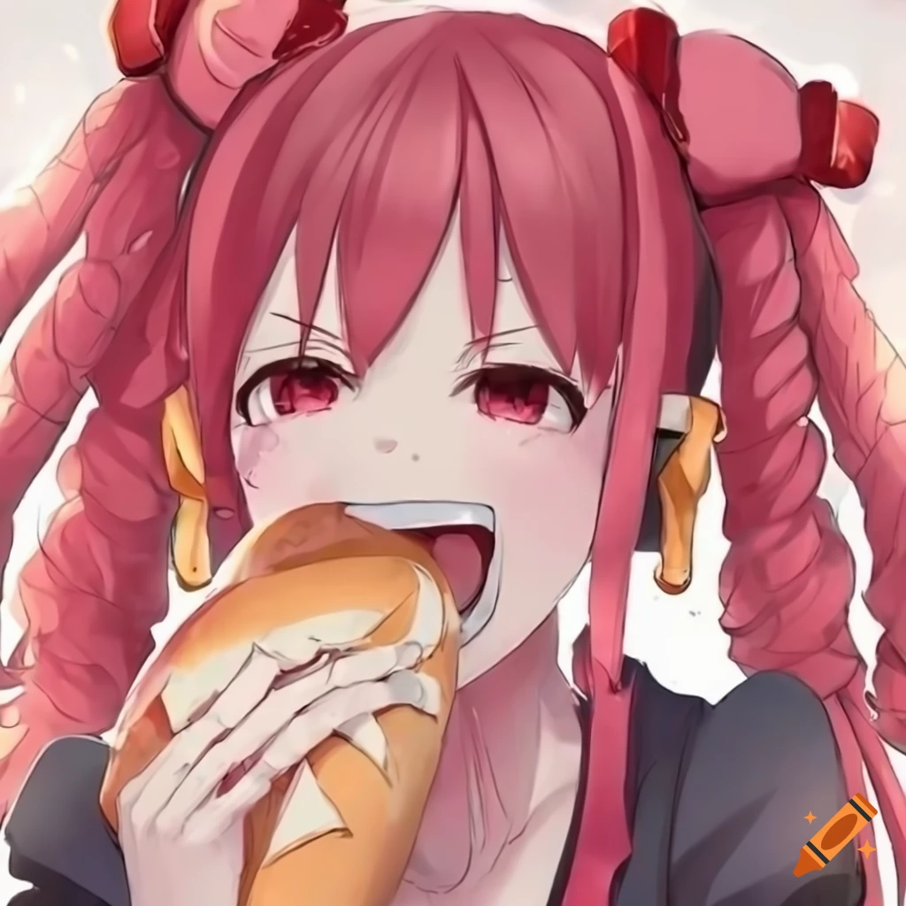 Kasane Teto enjoying a baguette on Craiyon