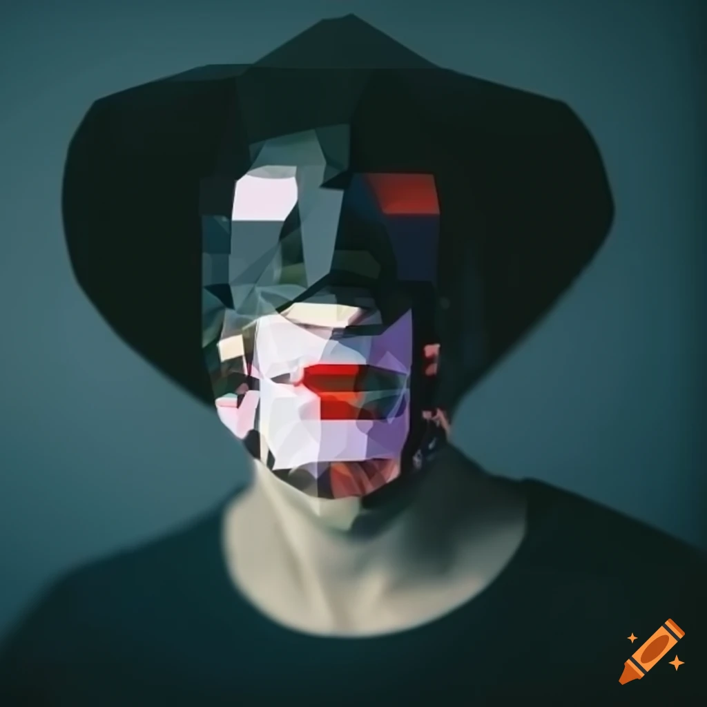 Polygon art portrait of a masked man in retro style