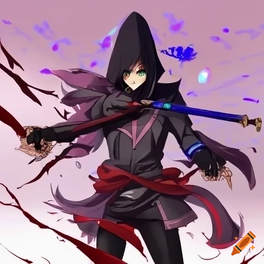 Anime-style illustration of an assassin with a sword and magic on Craiyon