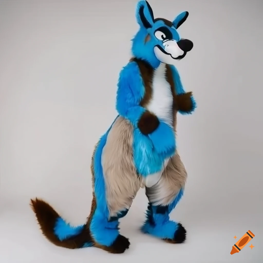 Blue and white kangaroo cartoon fursuit on Craiyon