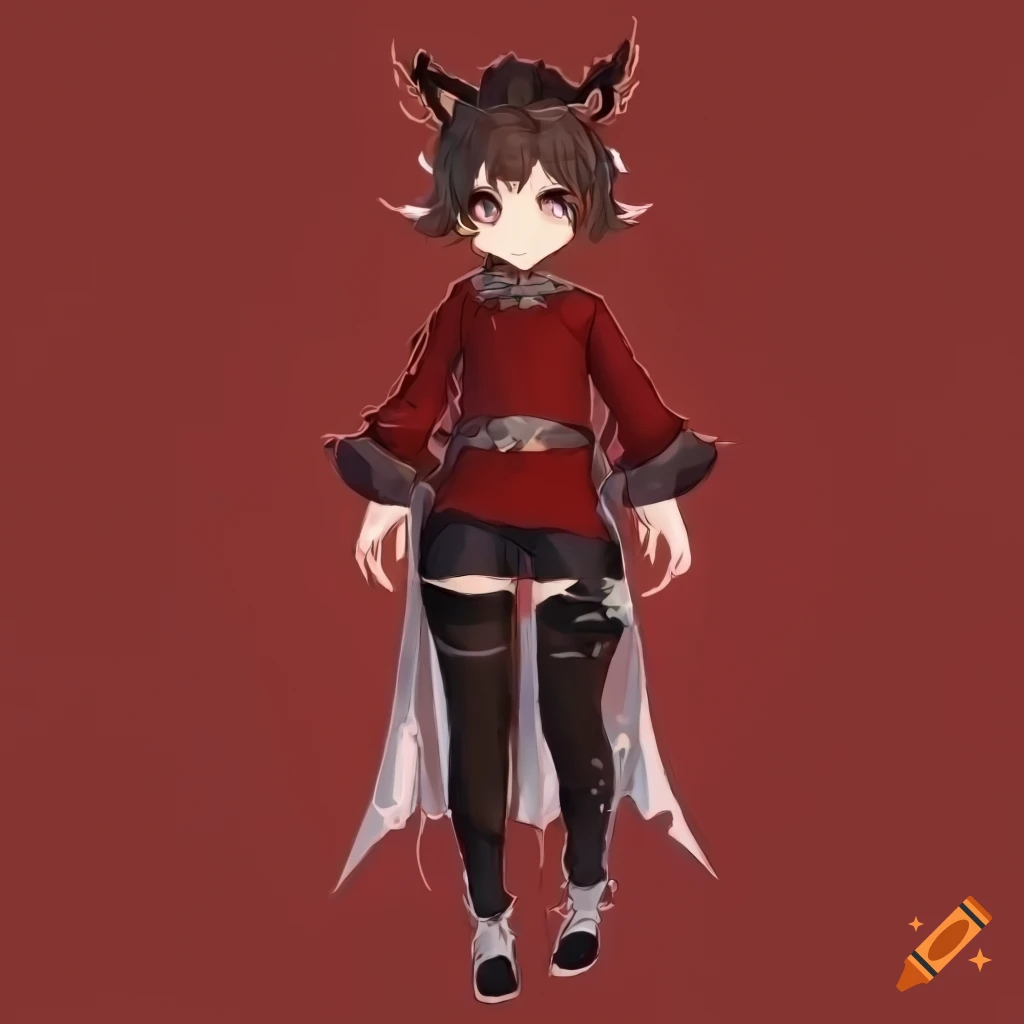 Character design with warm colors and asymmetrical outfit on Craiyon