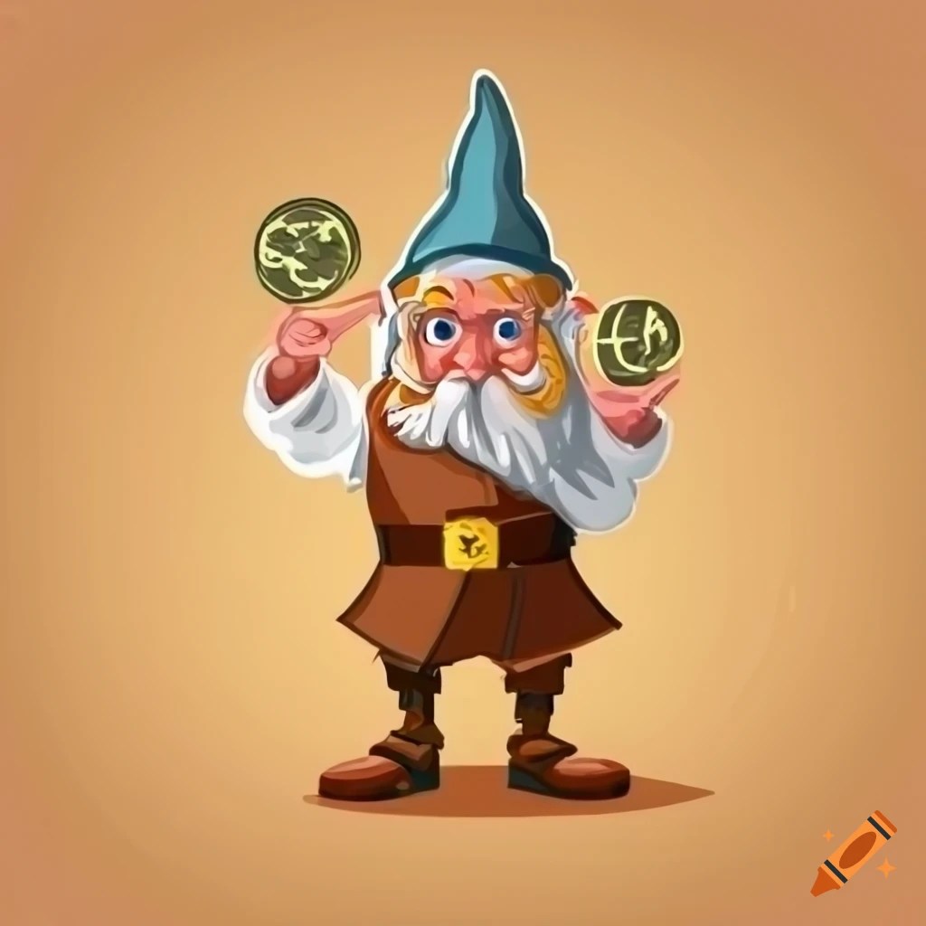 Cartoon dwarf holding gold coins