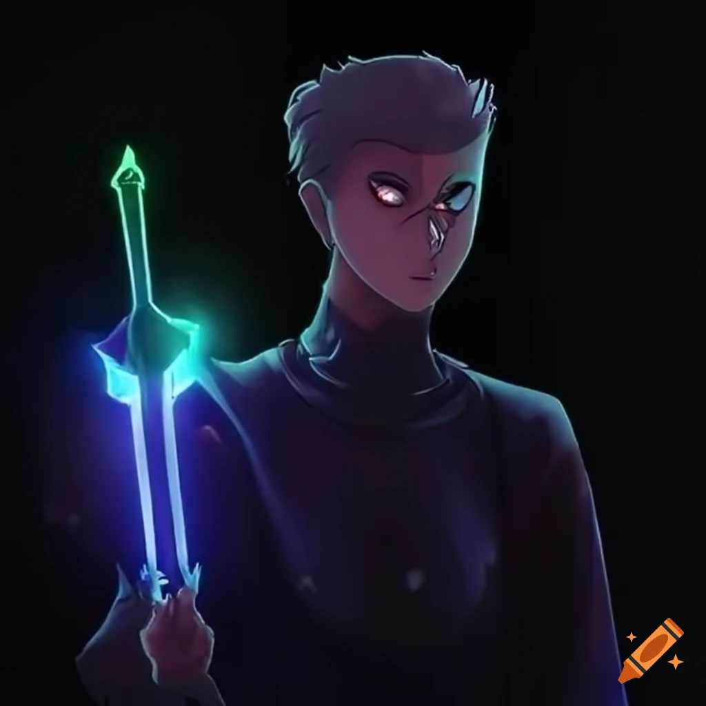 Art of a non-binary hero with a glowing sword