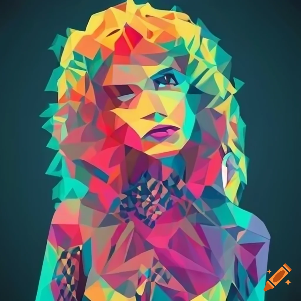 Retro style polygon portrait of a girl with flaming eyes on Craiyon