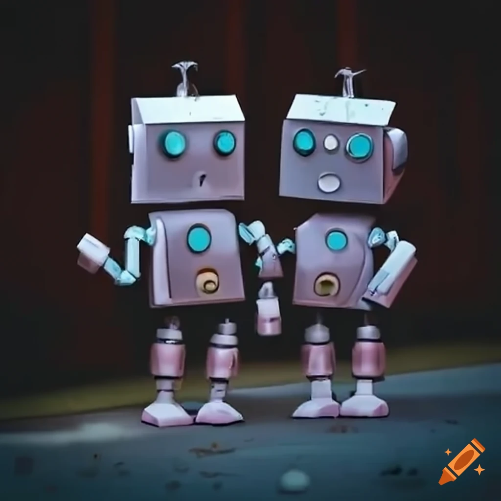 Two robots playing with blocks