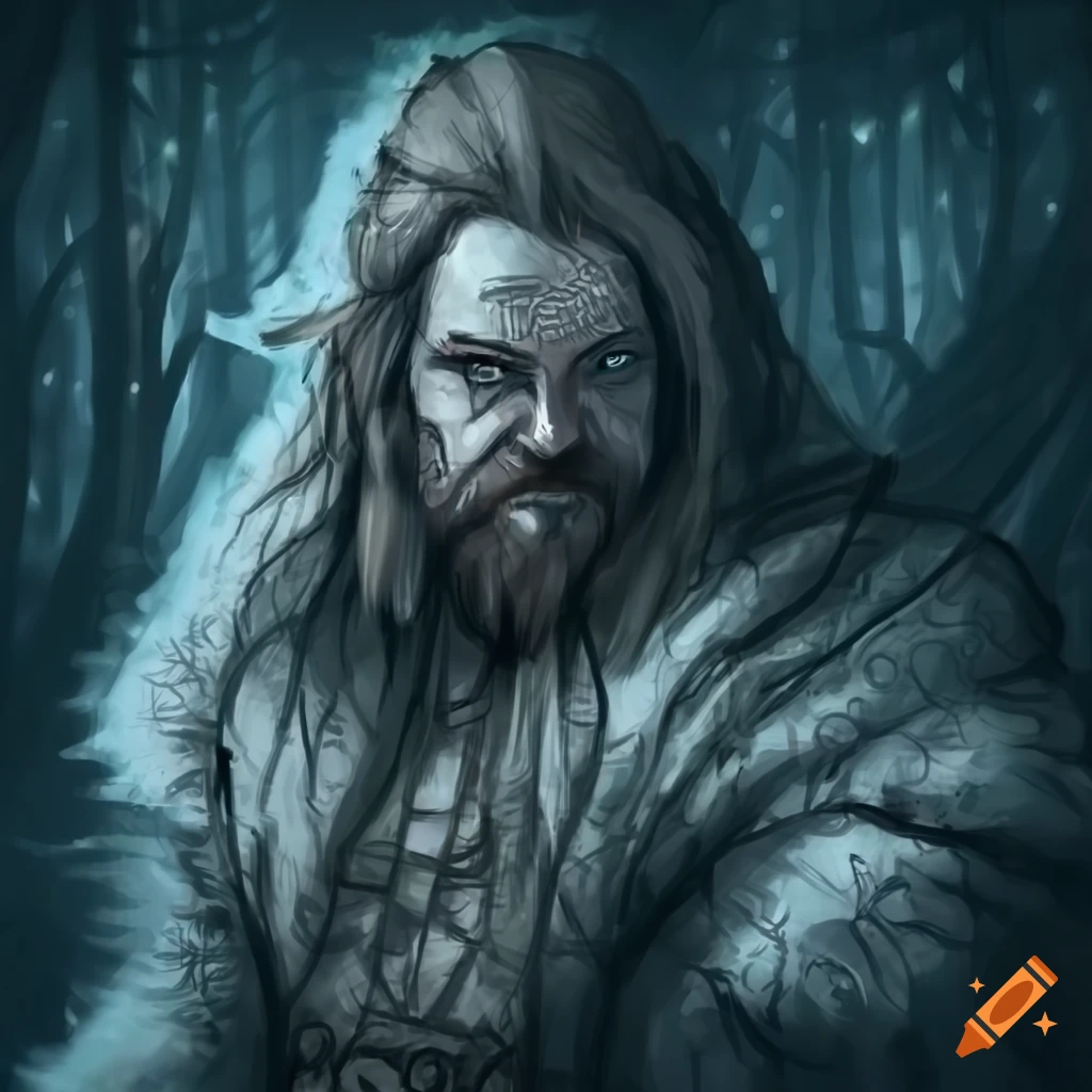 Image of a disheveled viking in a snowy forest on Craiyon