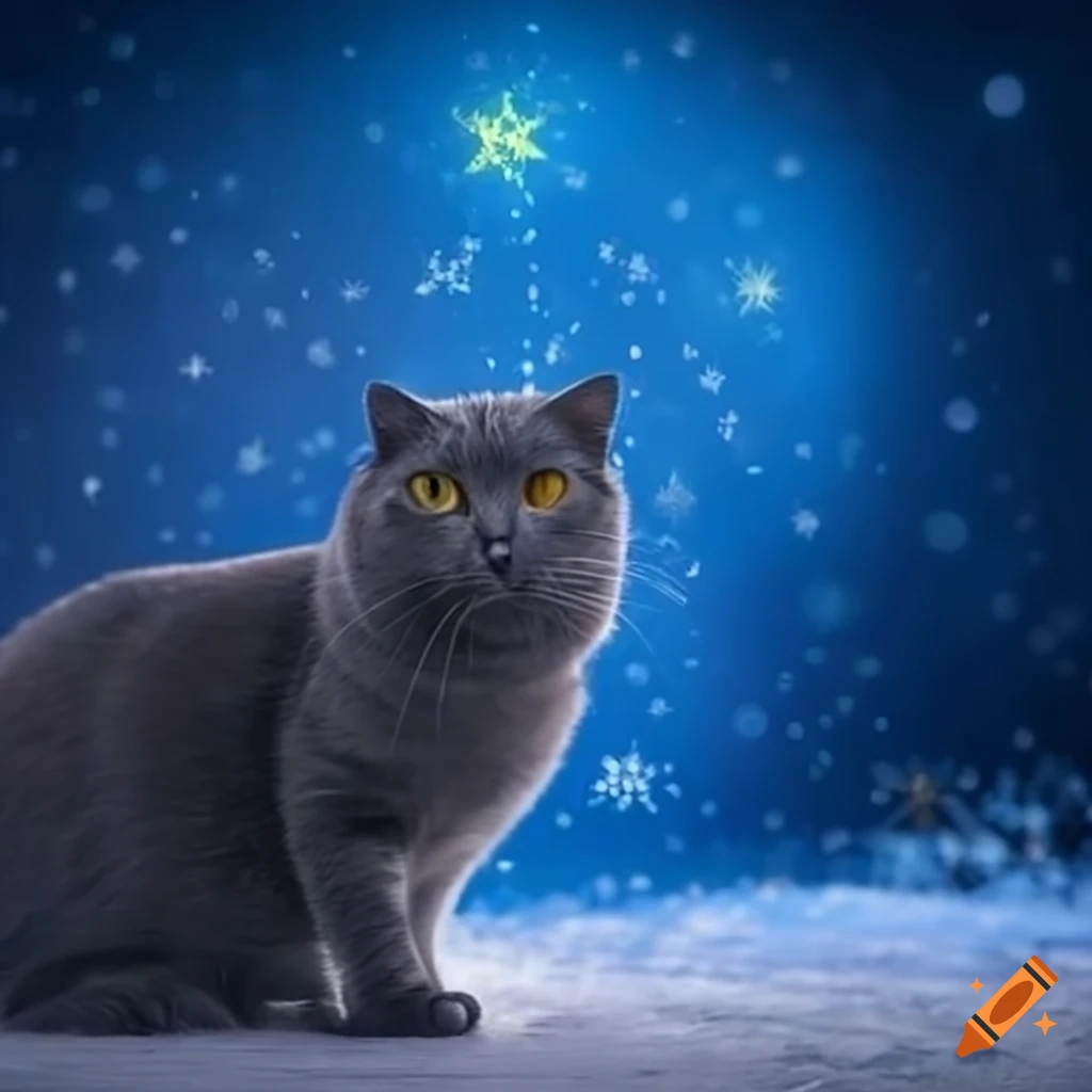 British blue cat in a festive Christmas scene on Craiyon