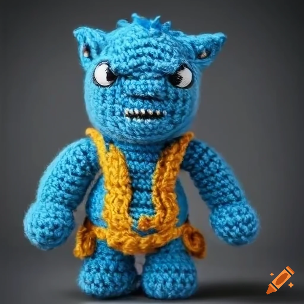 Photo realistic close-up of marvel's beast crochet doll on Craiyon