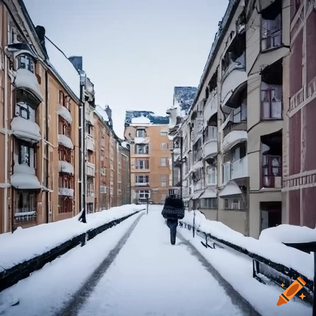 Snow-covered swedish apartment complex