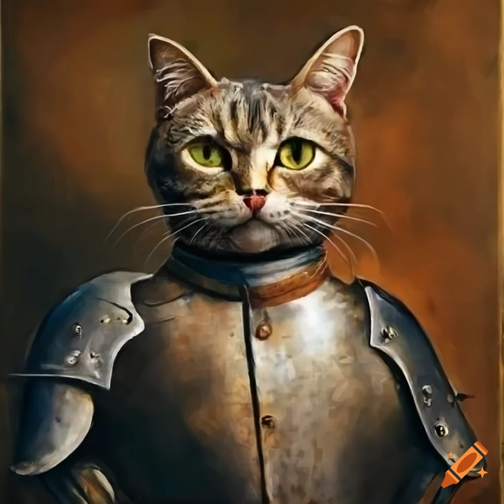 Canvas painting of a cat in medieval armor on Craiyon