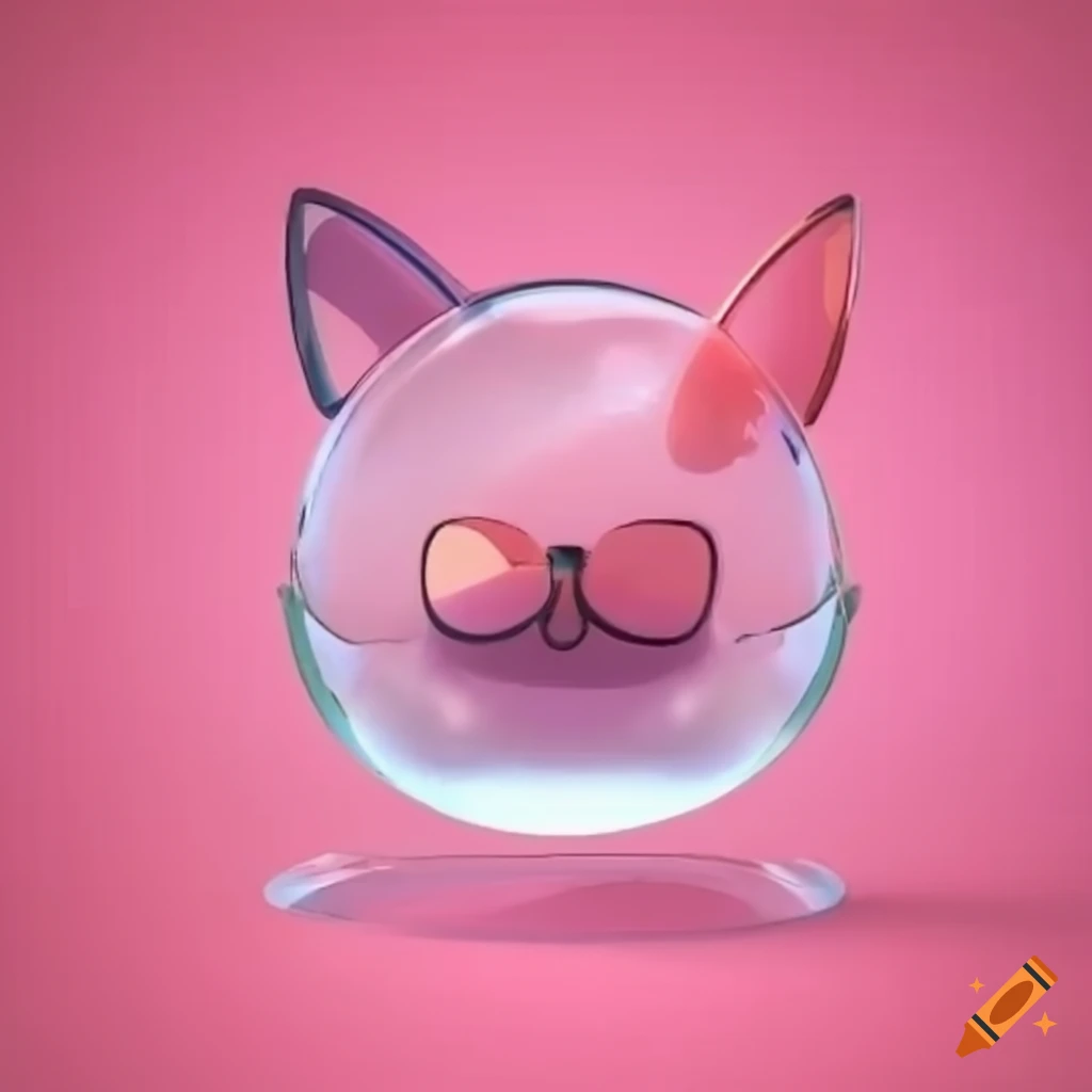 Pink translucent cat head wearing sunglasses in transparent sphere on ...