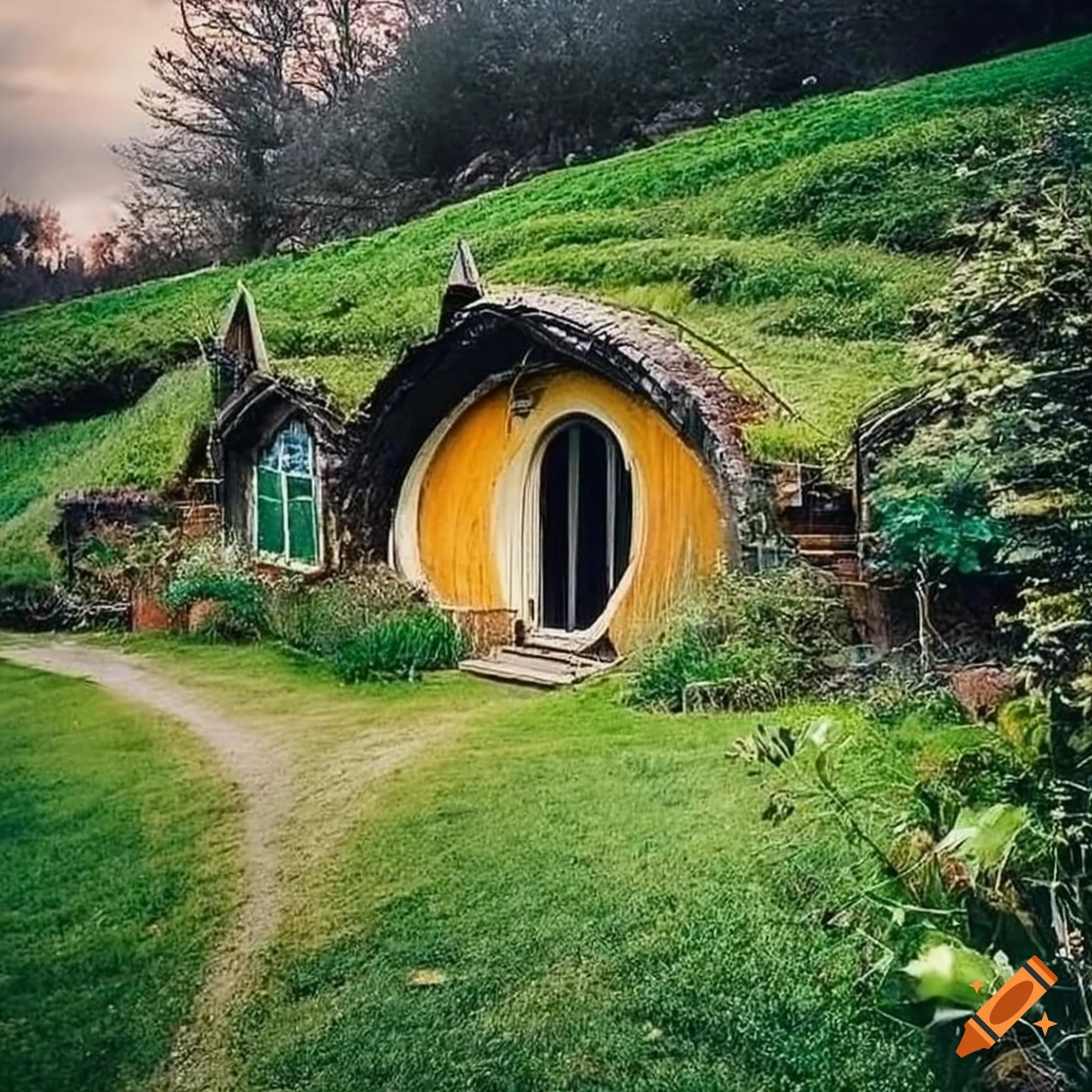 Realistic photo of a wide hobbit house on Craiyon