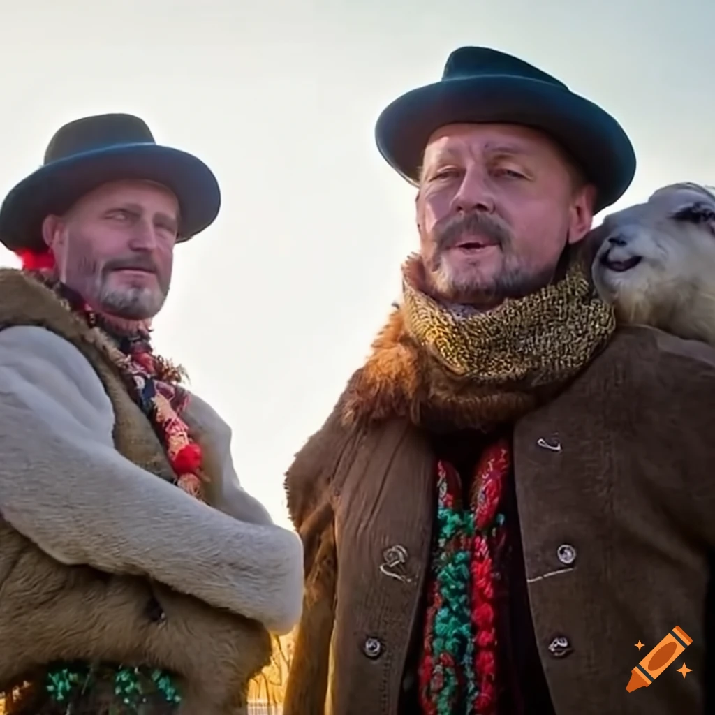 Men wearing slovak folk costume herding sheep on Craiyon