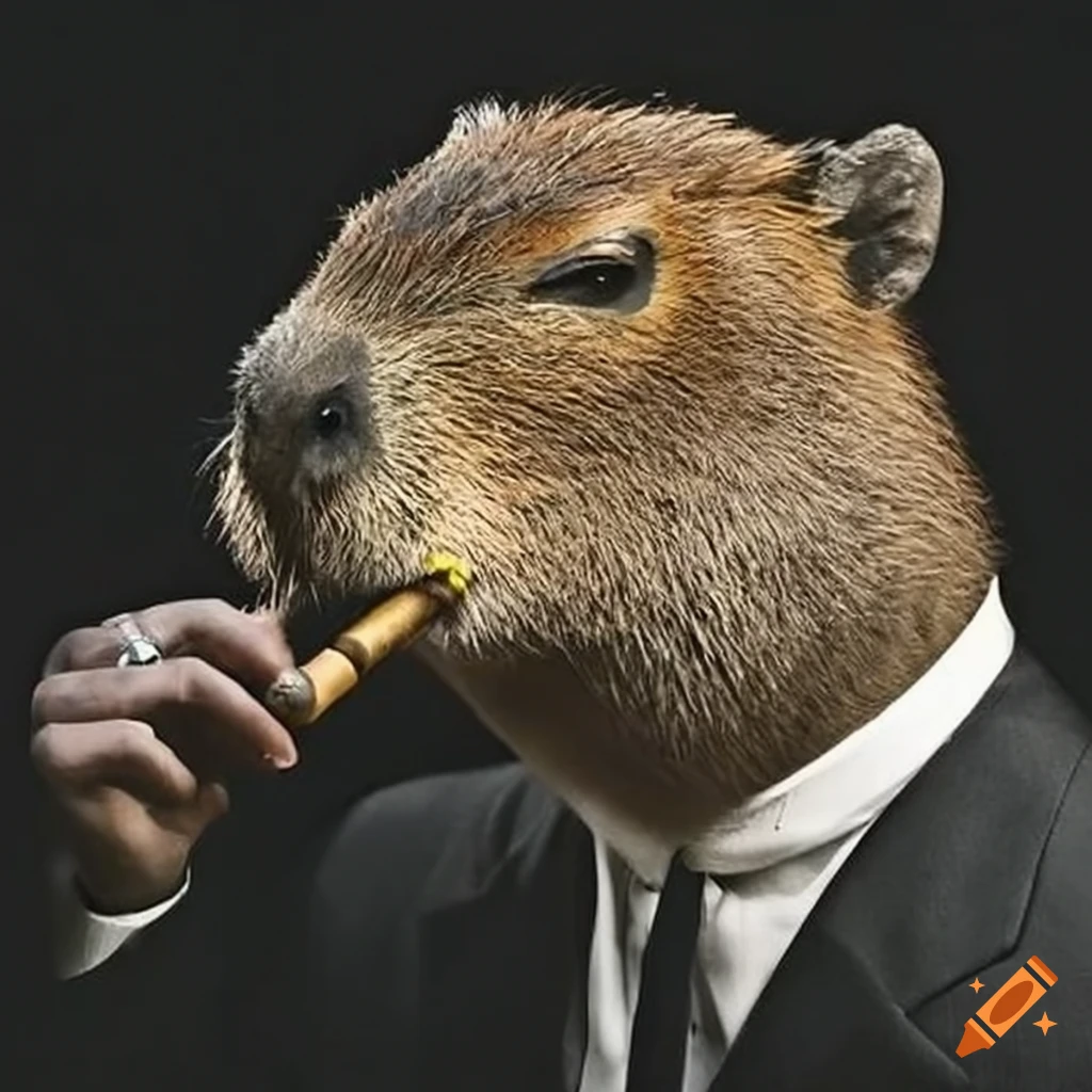 Funny capibara dressed as a mafia boss on Craiyon