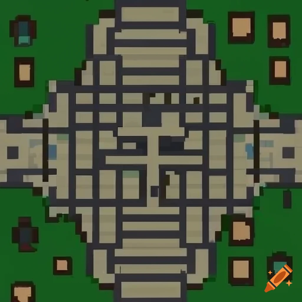 Bird's eye view of a pixel art military base floor on Craiyon