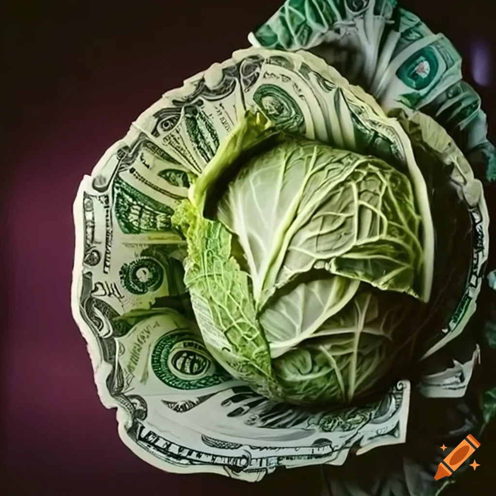 Conceptual art of a cabbage made of dollar bills