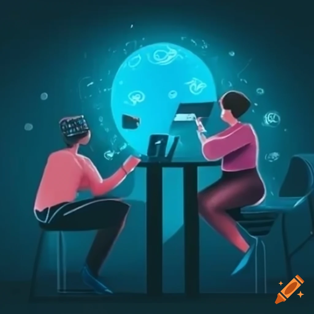 Drawing of a software development team learning together on Craiyon