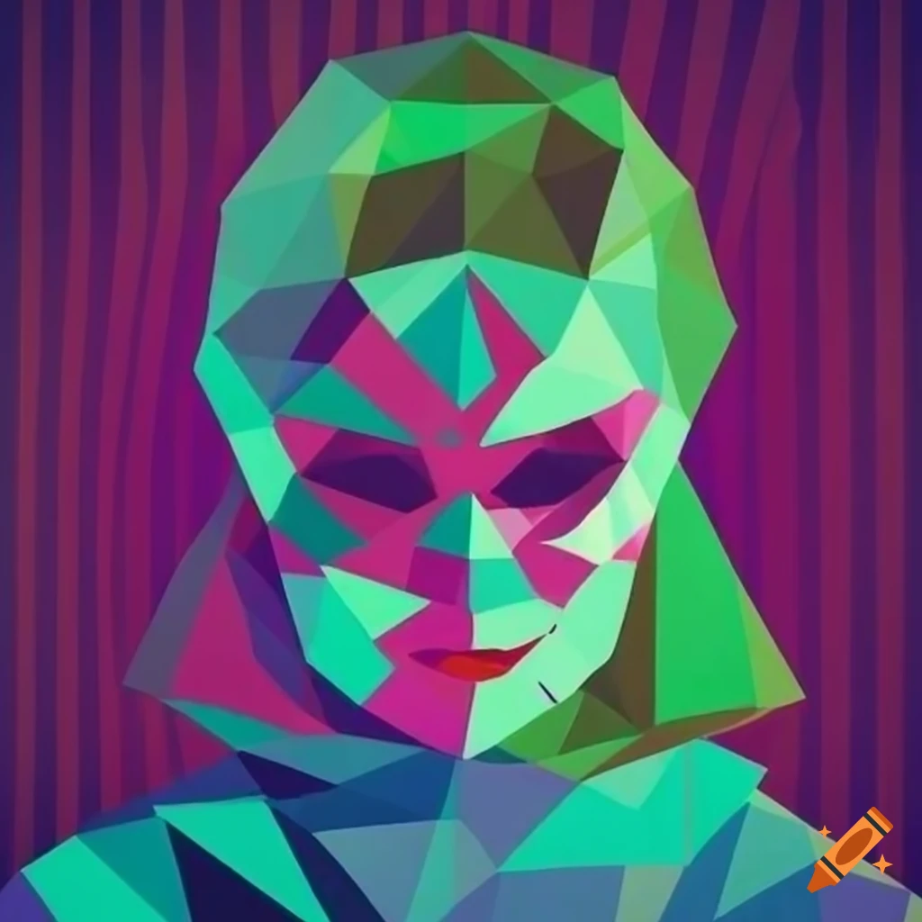 Retro style polygon masked hero girl portrait
