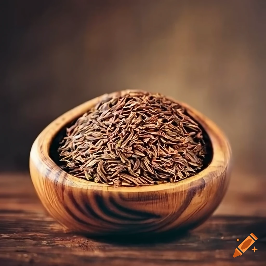Wooden bowl filled with caraway seeds on Craiyon