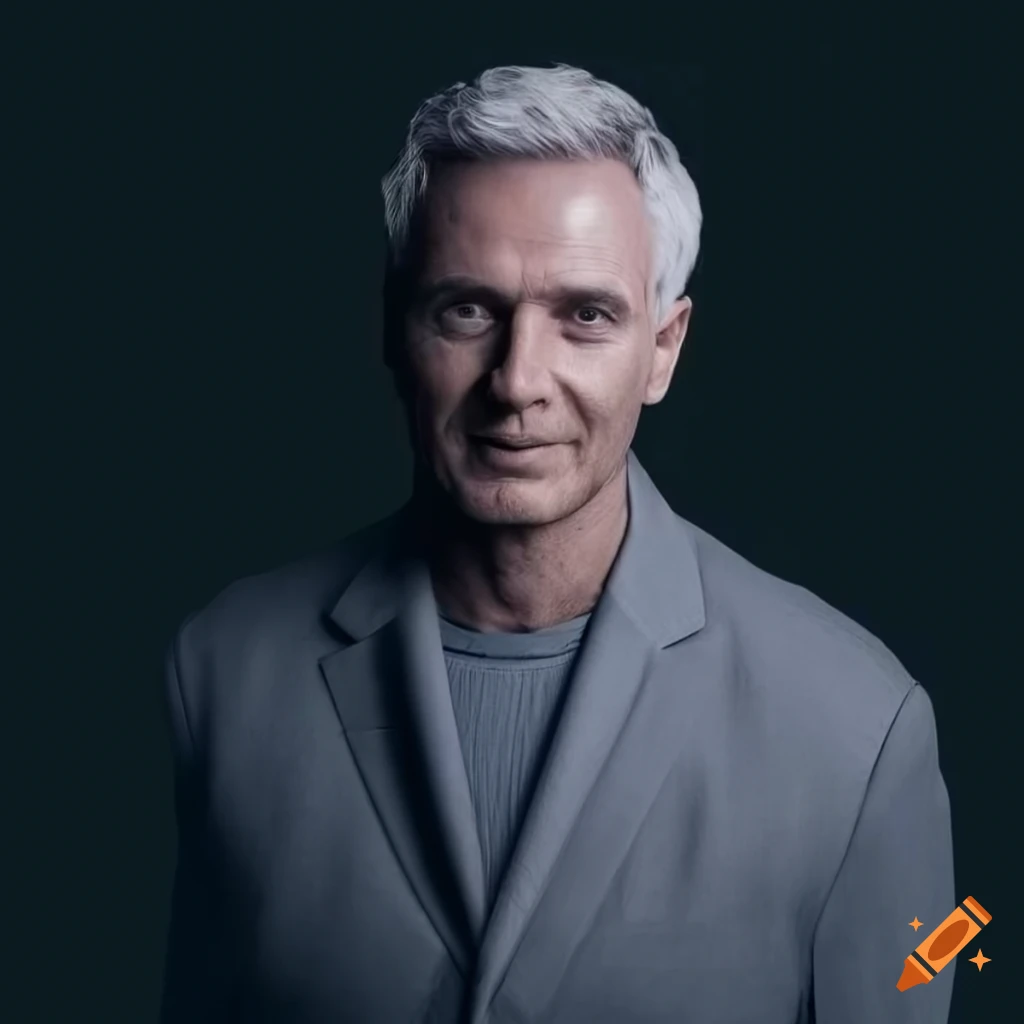 Stylish grey-haired man in a grey coat on Craiyon