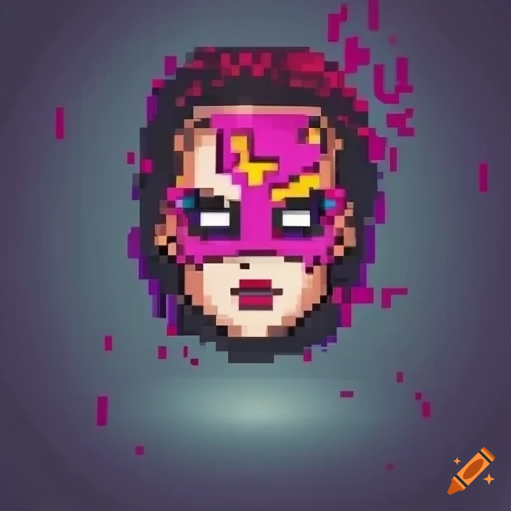 Pixelated logo of a masked female superhero on Craiyon